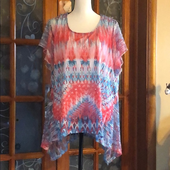 ONE WORLD | Tops | One World Shimmer Swirl Boho Top Sz Xl | Poshmark